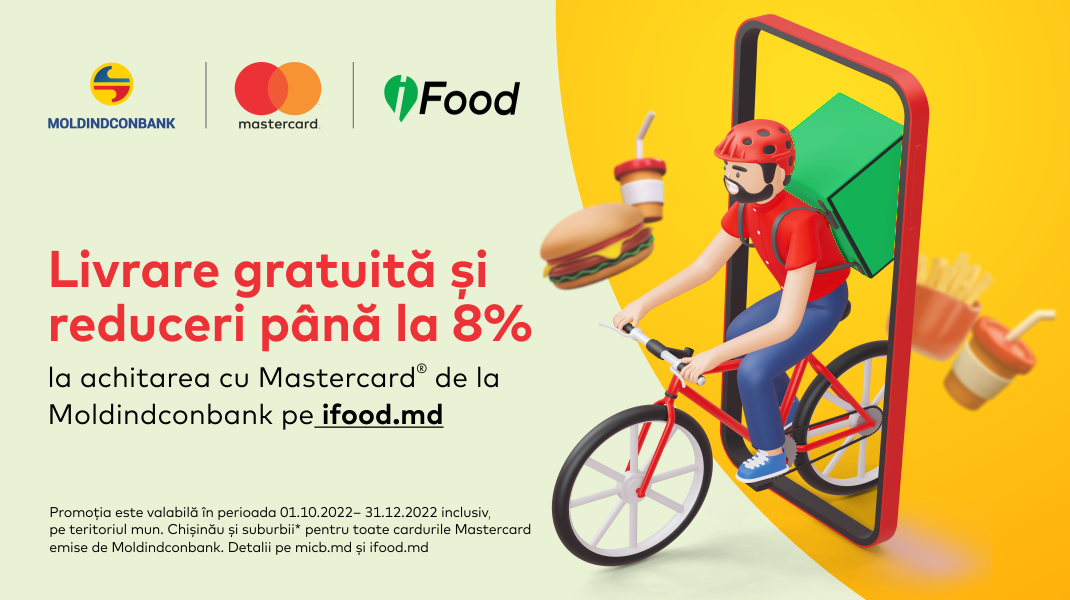 Moldindconbank și Mastercard îți oferă livrare gratuită cu iFood și reduceri în restaurante ...
