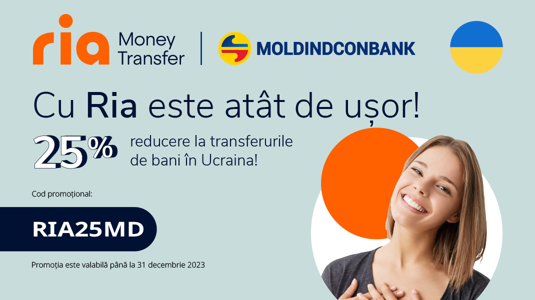 Trimite rapid și sigur bani în Ucraina prin Ria Money Transfer cu o reducere de 25% - Bani.md